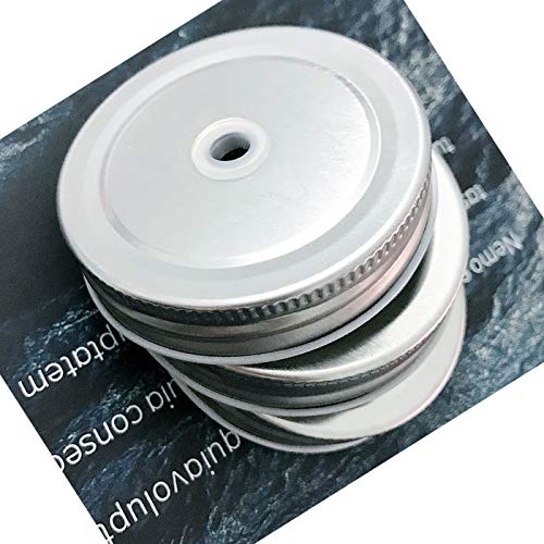 Luckkyme Mason Jar Lids, 20 Pieces Bottle Cap with Straw Hole/Silicone Rings Compatible with Mason Jar