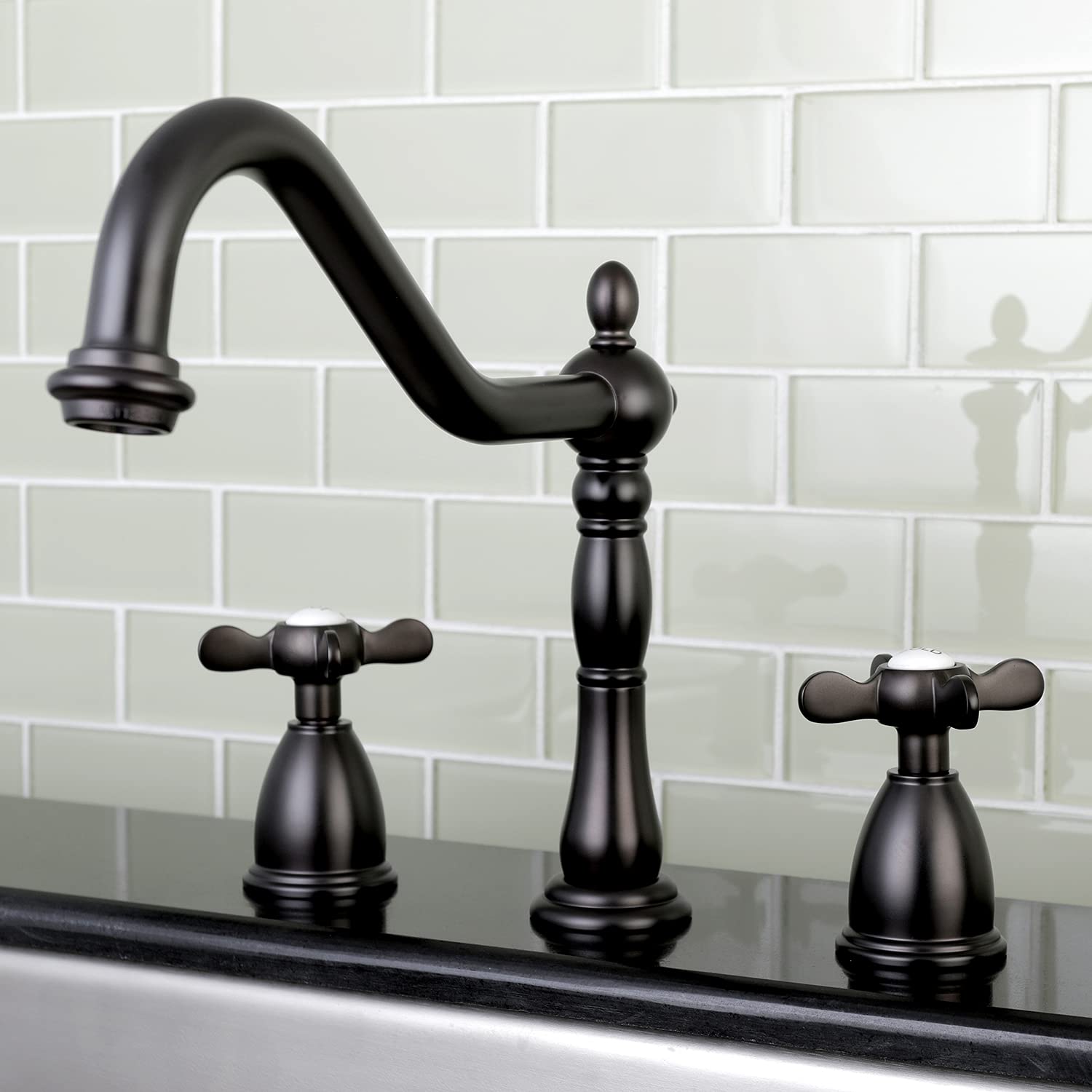 Kingston Brass KB1795BEXLS Essex Widespread Kitchen Faucet, 8-1/4 inch in Spout Reach, Oil Rubbed Bronze