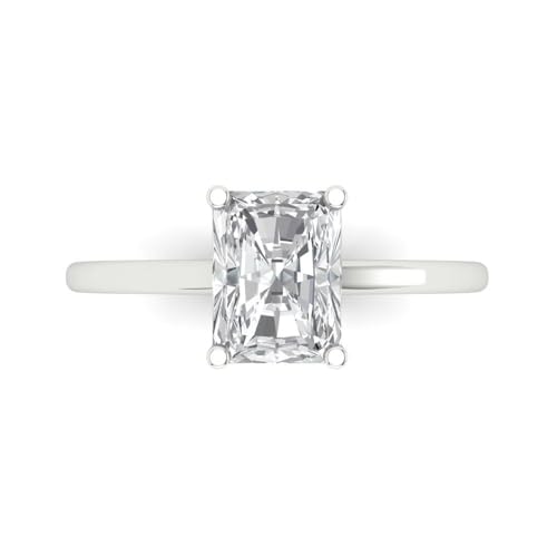 Clara Pucci 2.0 ct Emerald Cut Solitaire Moissanite Engagement Wedding Bridal Promise Anniversary Ring 18K White Gold Size 3.5