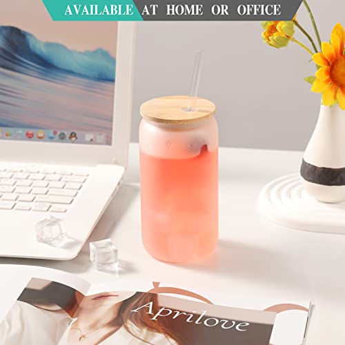 WHEATHUSK 12 Pack Sublimation Glass Cans Frosted 16oz Blanks Beer Can Borosilicate Glasses Tumbler with Bamboo Lids and Straws for Beer, Juice, Soda, Iced Coffee, Drinks (12)