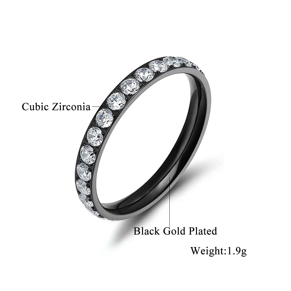 CiNily Black Gold Plated Stainless Steel Cubic Zirconia Band Rings for Women Size 6