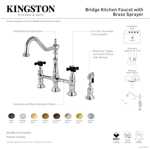 Kingston Brass KS1278PKXBS Duchess 8 inch Centerset Kitchen Faucet with Brass Sprayer, 8-3/4 inch In Spout Reach, Brushed Nickel
