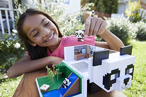 Mattel Minecraft Mob Head Minis Toys, Panda Playhouse Playset & 2 Panda Action Figures, Removable Bamboo Shoots & Cake Slice