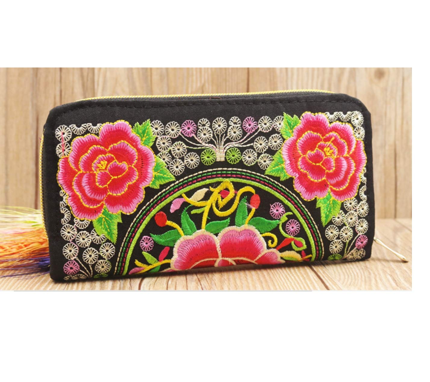Onlineb2c Womens Wallet Clutch Chinese Embroidered Canvas Wallet (Peony & Butterfly)