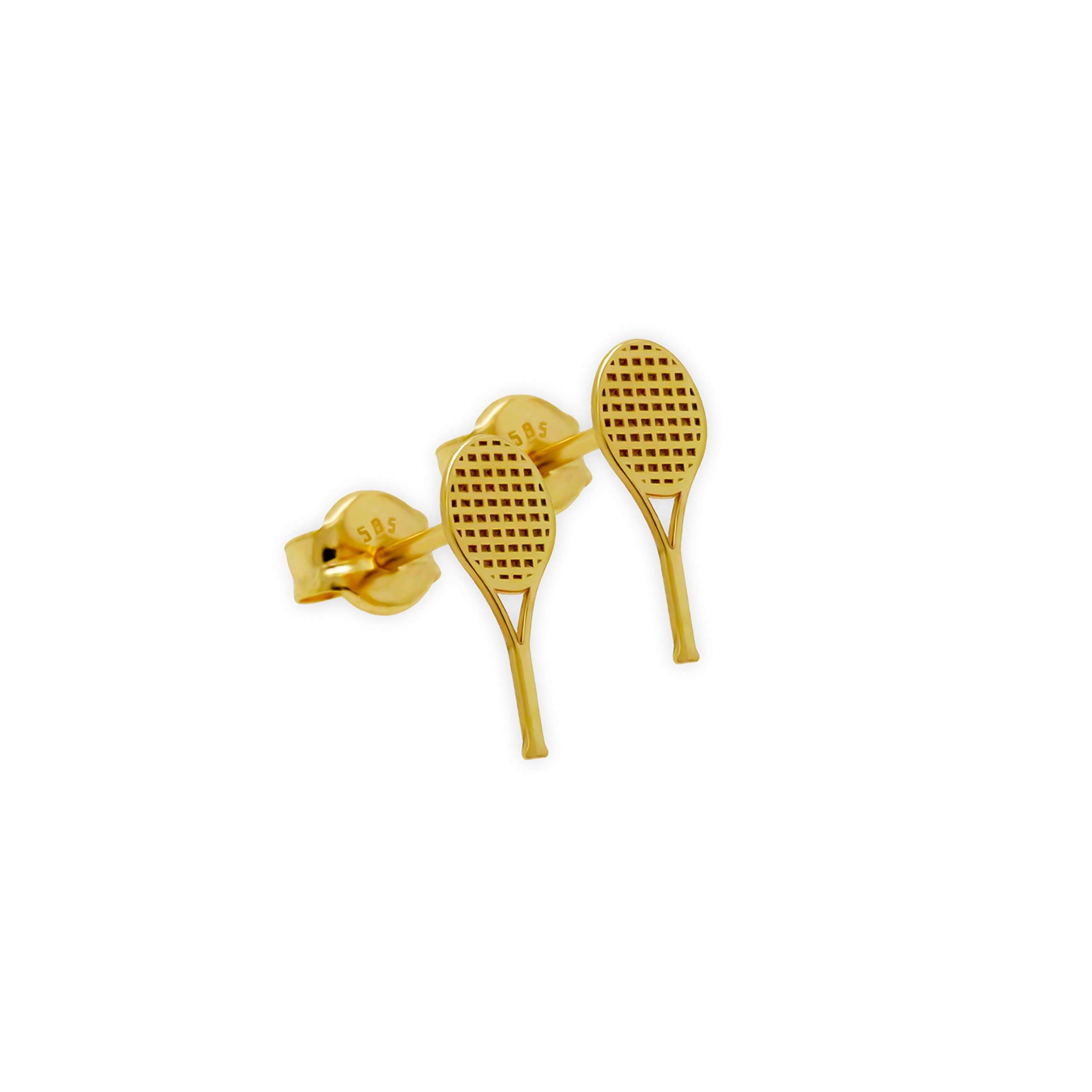 Charm America - Gold Tennis Racquet Racket Earring - 14 Karat Solid Gold - Gold Tennis Sport Earring