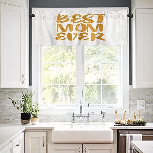 RainbowDay Valance Curtain Elegant Decorative Rod Pocket Valances Gold Best Mom Ever White Background Window Curtain Valance for Kitchen Bathroom Bedroom Basement Cafe,1 Panel 42x12 Inch