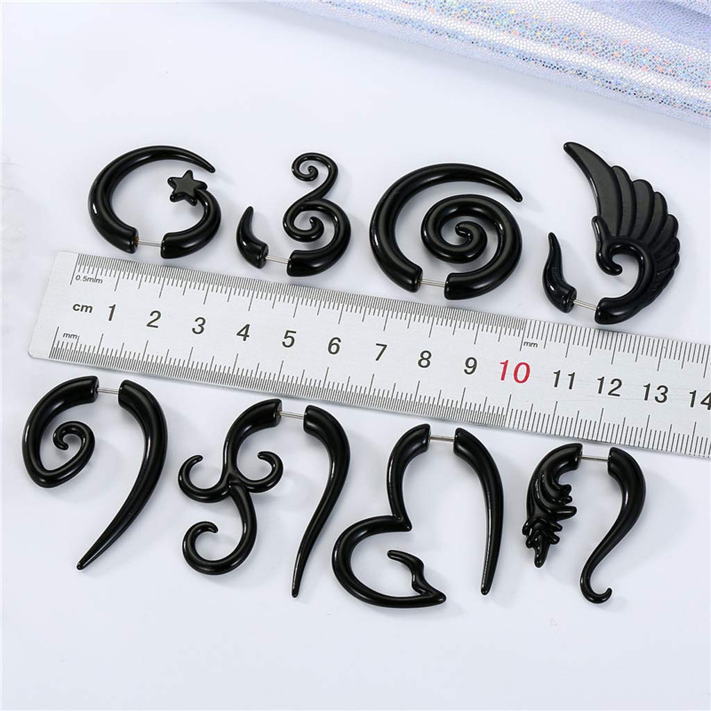 Creative Ear Tapers Plugs ,8 Pairs 16G Spiral Fake Gauges Acrylic Ear Tapers Fake Plugs Horn Stud Earrings