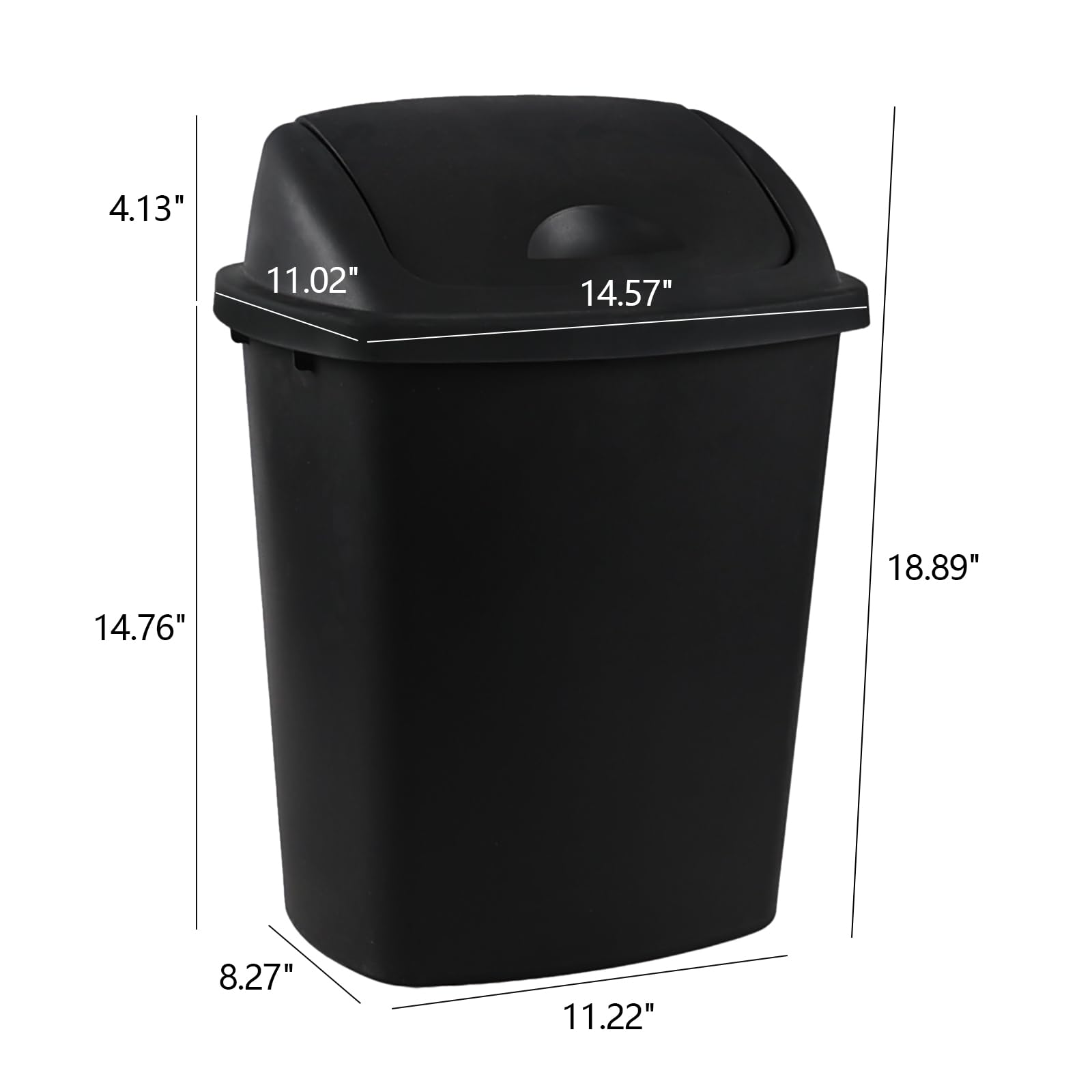 Gloreen 4-Pack 6.5 Gallon Swing Top Trash Can, 25 L Plastic Kitchen Garbage Can, Black