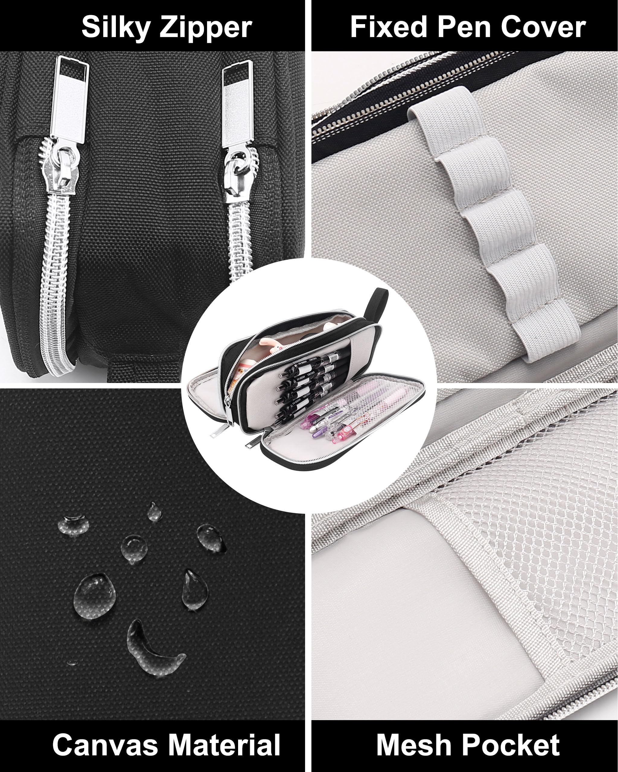Large Capacity Pencil Case, Expandable Zipper Pencil Pouches, 3 Compartments Canvas Pencil Box, Cute Pencil Pouch, Ortable Stationery Pen Bag for Work And Study