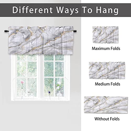 White Gold Marble Blackout Curtain Valances,Abstract Modern Art Luxury Gold Foil Geometric Design Marble Energy Efficient Rod Pocket Curtain Window Valances for Kitchen Windows 54x18in(2Pcs)