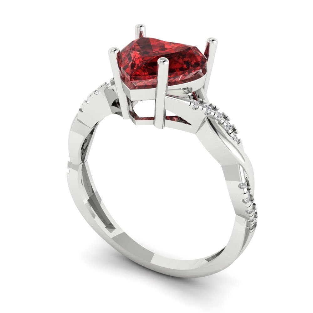 Clara Pucci 2.19 ct Heart Cut Twisted Solitaire Halo Natural Red Garnet Engagement Promise Anniversary Bridal Ring 18K White Gold 9.75