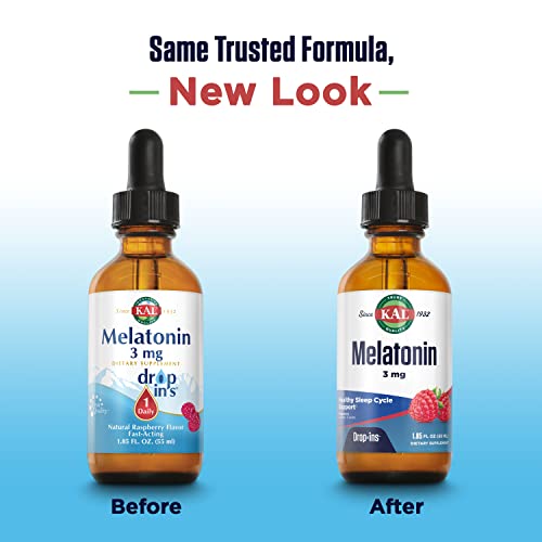 KAL Melatonin DropIns 3mg, Healthy Sleep Aid Support, Liquid Melatonin Drops for Optimal Absorption & Calming Relaxation Support, Fast Acting, Natural Raspberry Flavor, Approx. 55 Servings, 1.85oz