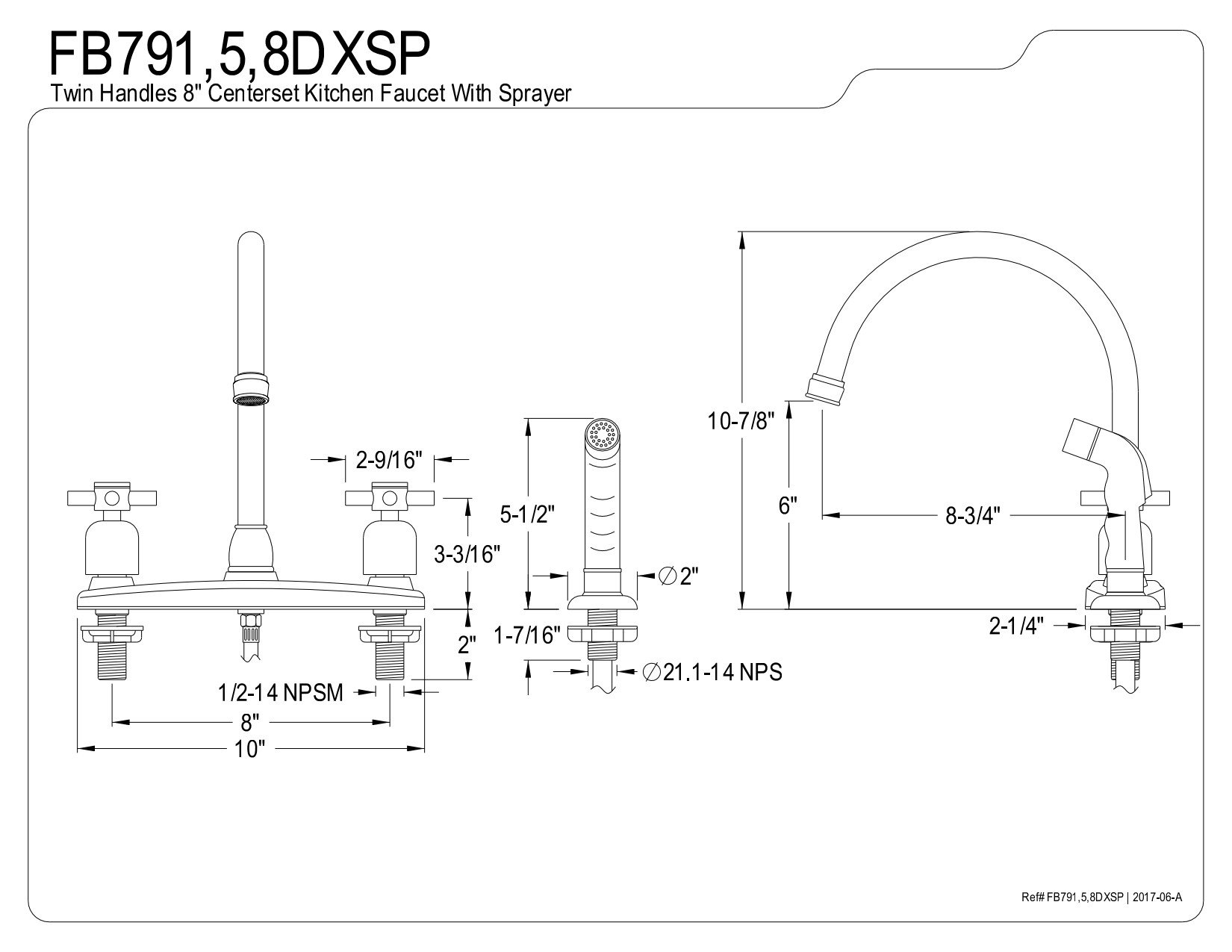 Kingston Brass FB795DXSP Concord 8" Centerset Kitchen Faucet, 8-3/4" in Spout Reach, Oil Rubbed Bronze