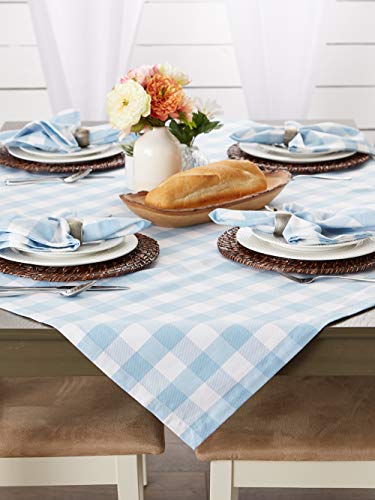DII Buffalo Check Collection, Classic Farmhouse Tablecloth, Tablecloth, 70" Round, Light Blue & White