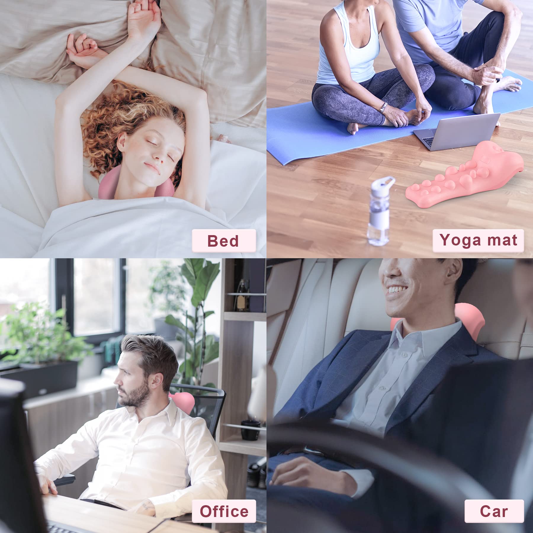 Fanlecy Neck and Shoulder Relaxer with Upper Back Massage Point, Cervical Traction Device Neck Stretcher for TMJ Pain Relief and Cervical Spine Alignment Chiropractic Pillow (Pink)