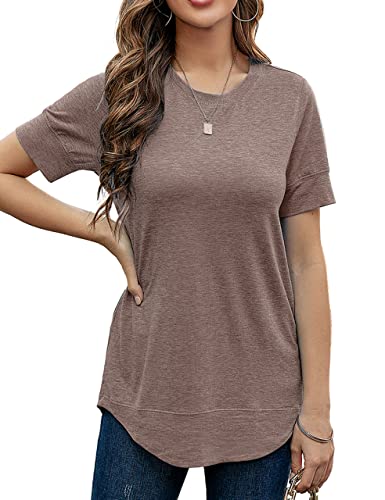 TEMOFON Womens T Shirts Summer Tops: Coffee Short Sleeve Shirt Casual Cotton Tunic Top Women Crew Neck Tees Size S-2XL