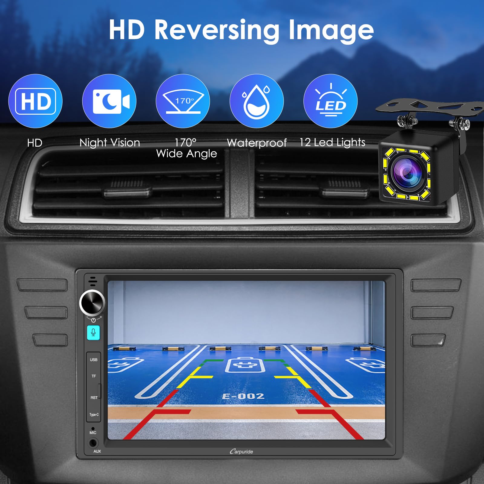 Carpuride S7 Double Din Car Stereo Compatible with Carplay,Android Auto- Car Stereo with back up camera,7 Inch HD Touch Screen, Mirror Link,Voice Control,SWC,Bluetooth,USB/SD Port,FM/Aux