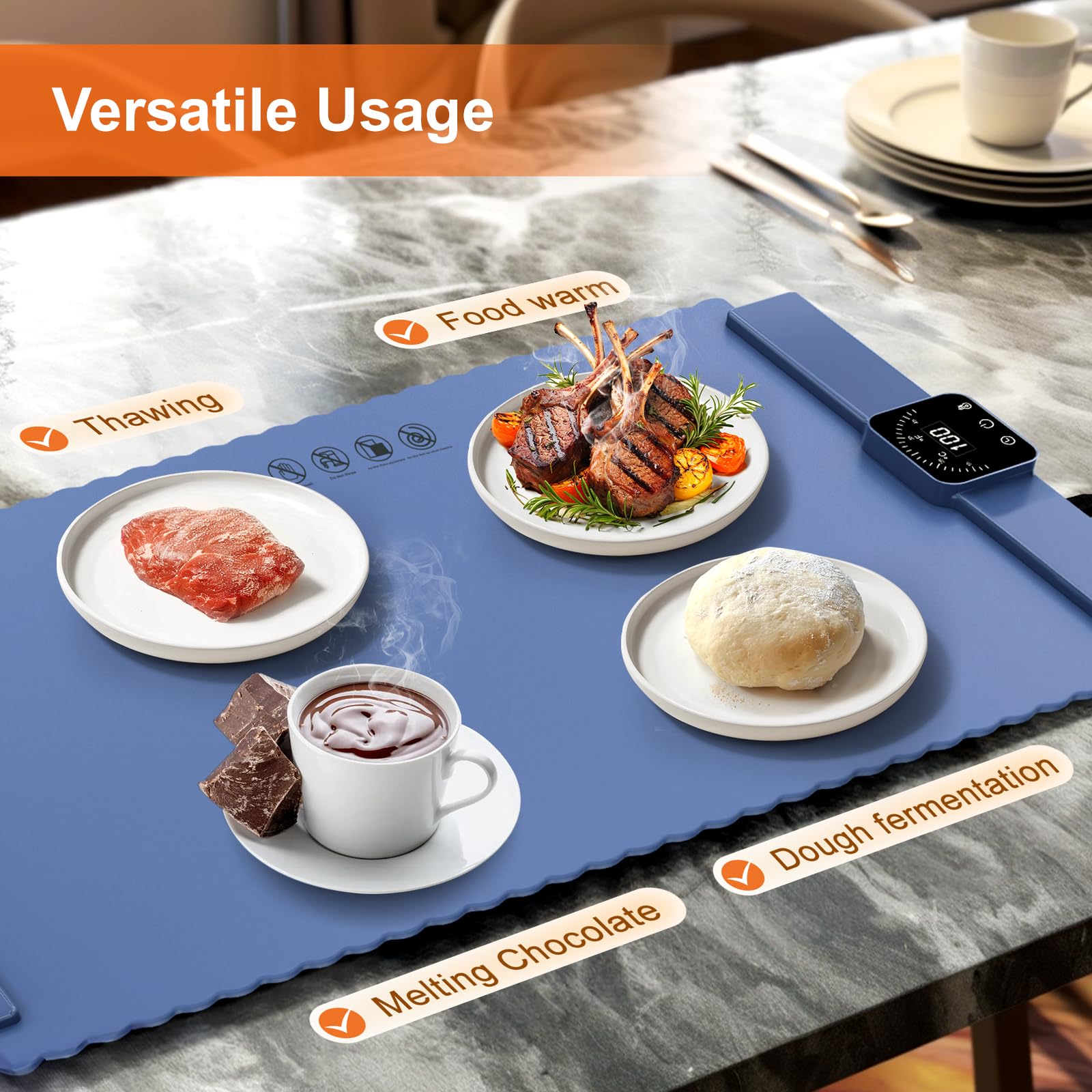 Food Warming Mat – Roll Up Food Warmer with Fast & Even Heating, Premium-Grade Silicon Material, 5 Temperature Settings, Auto Shut-Off - Versatile Food Warmers for Parties, Buffets, and Home Use