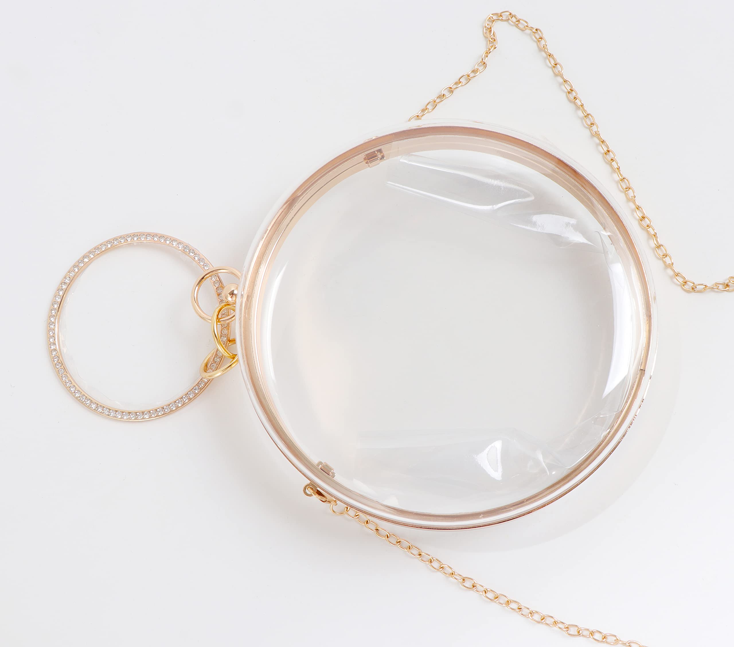 Cirilla Women Acrylic Transparent Round-Cake Clutch Evening Handbag Jeweled Ring Handle for Wedding Cocktail Party Banquet (clear)