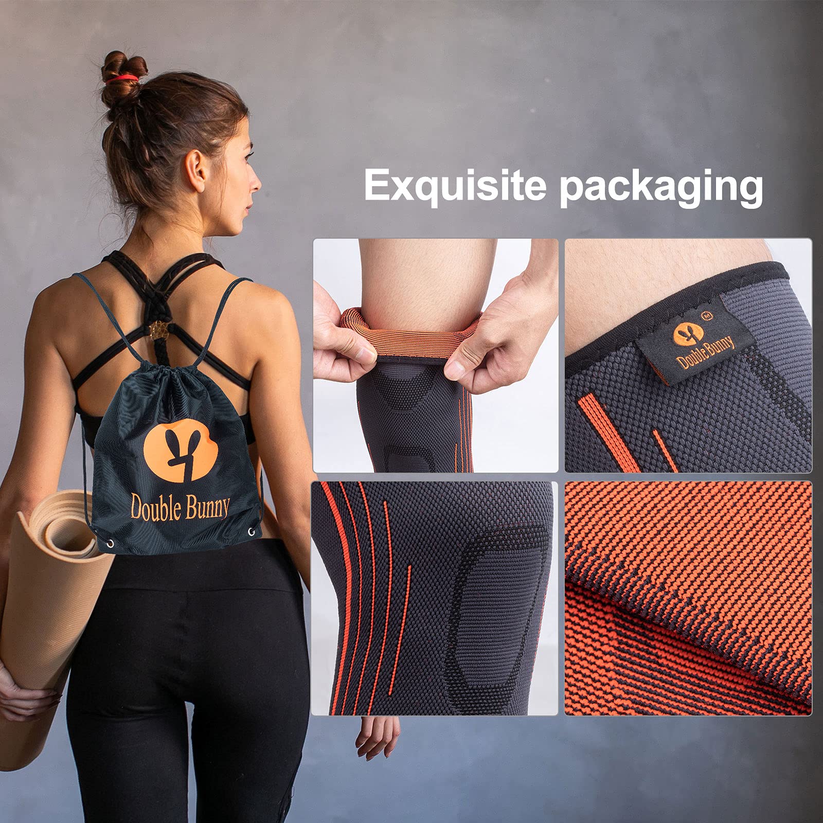 Double Bunny 2 Pack Professional Knee Pads Knee Compression Pads Medical Grade Knee Pads for Running, Meniscus Tears, Arthritis, Joint Pain Relief, and Injury Recovery (Medium)