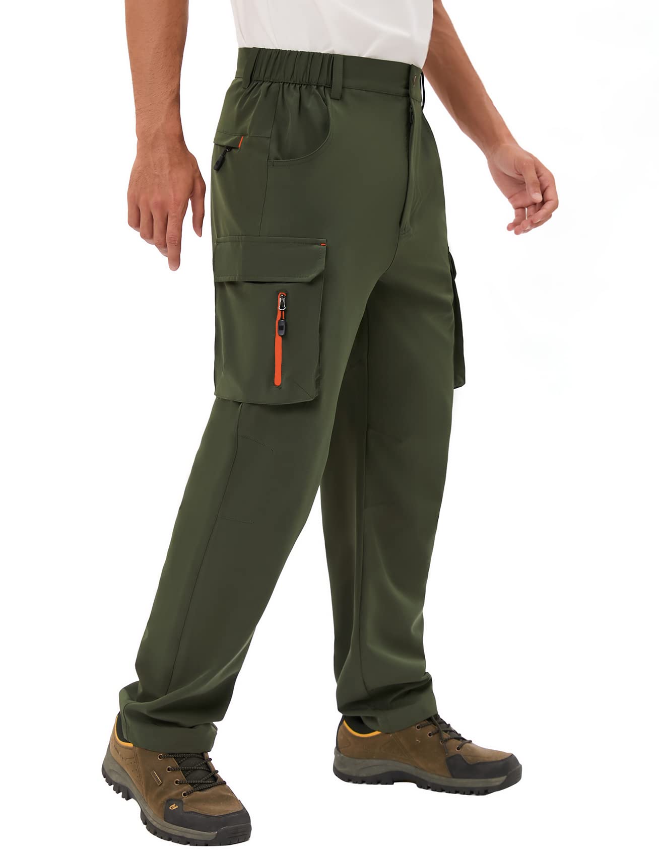 Davena Men's Cargo Hiking Pants with 5 Pockets Quick Dry Water Resistant Outdoor Athletic Pants for Fishing Camping Work, Green Mix, L