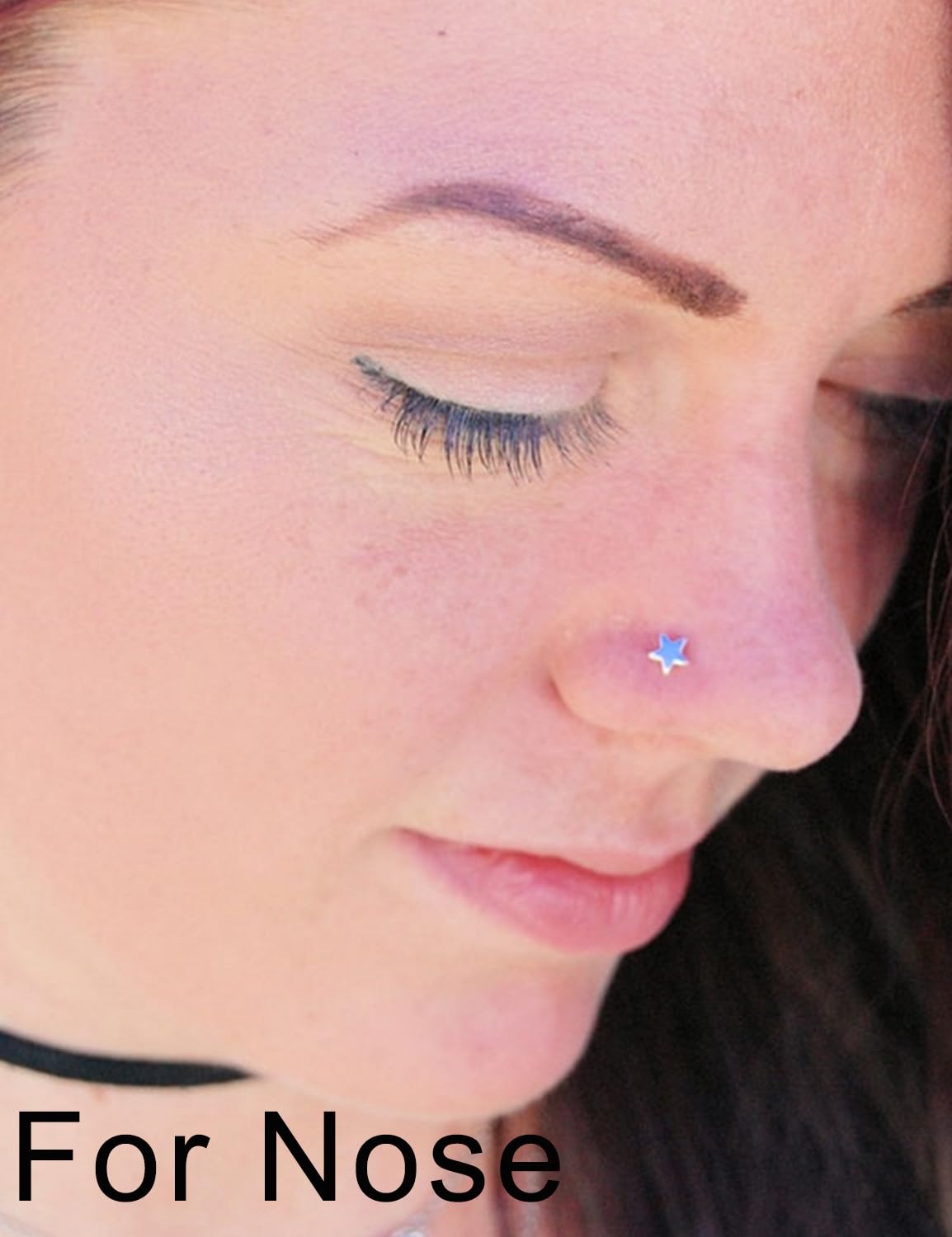 Cisyozi 18G Threadless Push in Nose Rings Stud Hoop for Women Silver Stainless Surgical Steel Flat Back Nose Ring L shaped Bend Opal Cute hypoallergeni Nose Ring Stud pin Bar Piercing Jewelry men 8mm