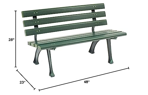 Global Industrial 4'L Park Bench with Backrest, Recylced Plastic, Green