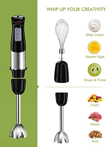 Immersion Blender, 2-in-1 Multi-Purpose Hand Blender, 500W Multifunctional Hand Blender with Whisk, 6-Speed and Turbo Mode, 304 Stainless Steel Handheld Stick Blender for Smoothies, Puree Baby Food and Soups