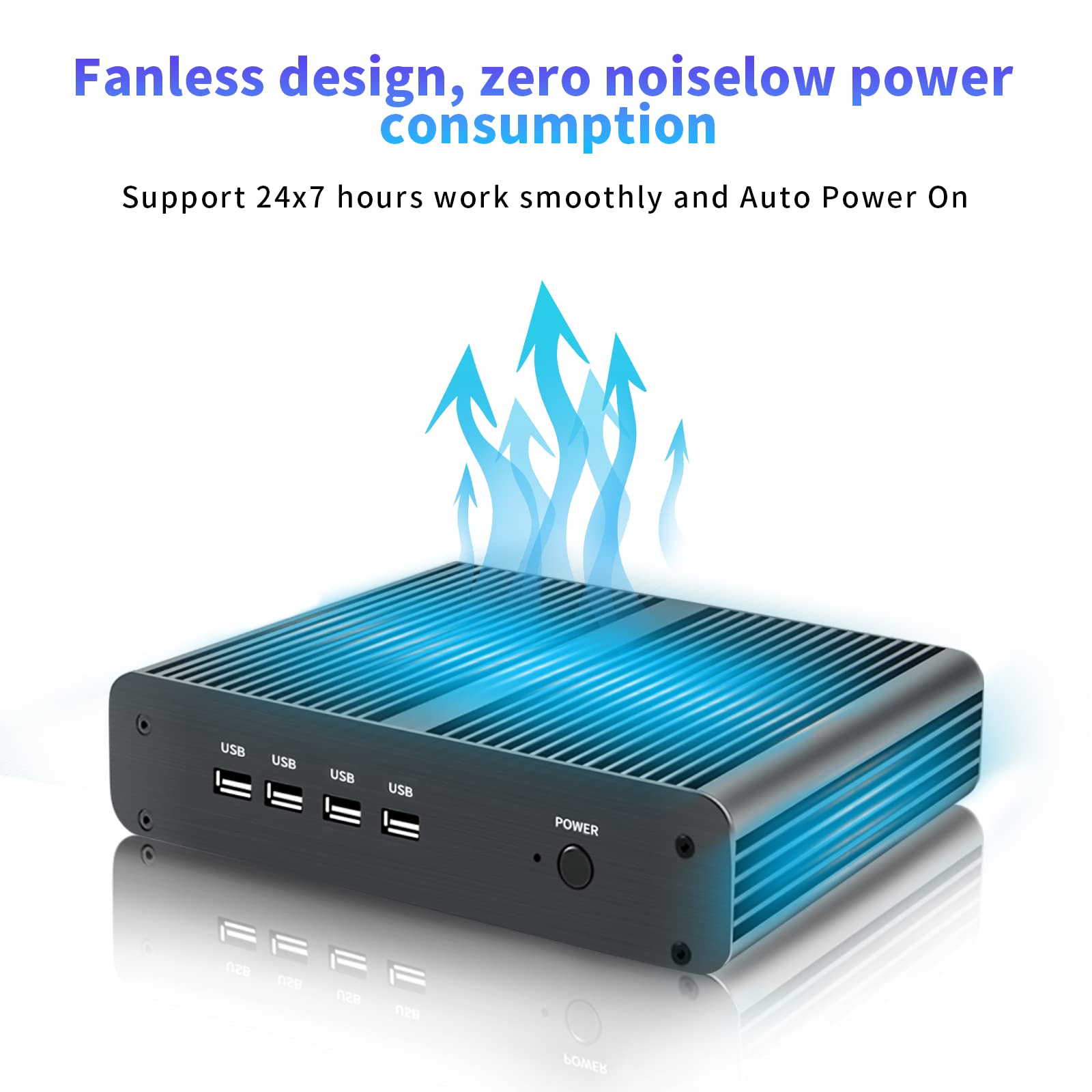 Fanless Mini PC, Kinupute Desktop Computer i7-8565U 1.8-4.6GHz, Windows 11 Pro, 16G DDR4, 256G M.2 SSD, Iris Xe Graphics, HDMI/DP, Dual Display, 4K@60Hz, Gigabit Ethernet, BT5.1, WiFi 6, Auto Power On