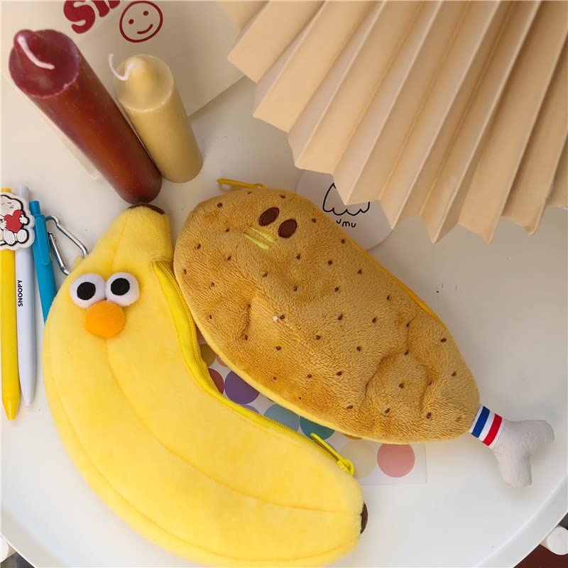 HSYHERE Creative Cute Novelty Funny Face Simulation Food Fruit Chicken Leg Yellow Banana Character Soft Stuffed Surface Clothes Zipper Pencil Box Pencil Case Pencil Holder Pouch Pen Bag -Chicken Leg