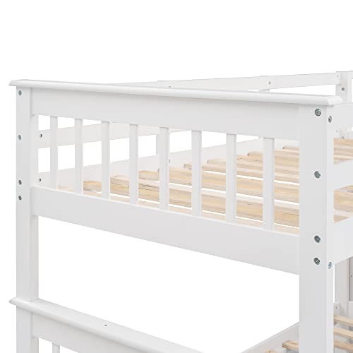 Polibi Twin-Over-Full Stairway Bunk Bed with Storage,Twin Size Trundle and Guard Rail,Bunk Bed Frame Convertible into 2 Beds for Bedroom,Dorm,or Adults,White