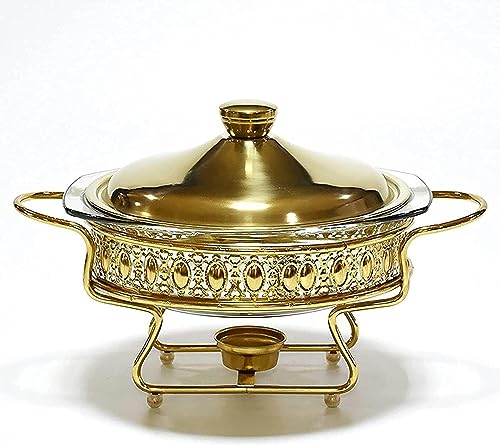 Chef Chafing Dish Buffet Set, Stainless Steel Chafer and Buffet Warmers Sets, Catering Buffet Mini Hot Pot Outdoor Picnic Household (Gold)