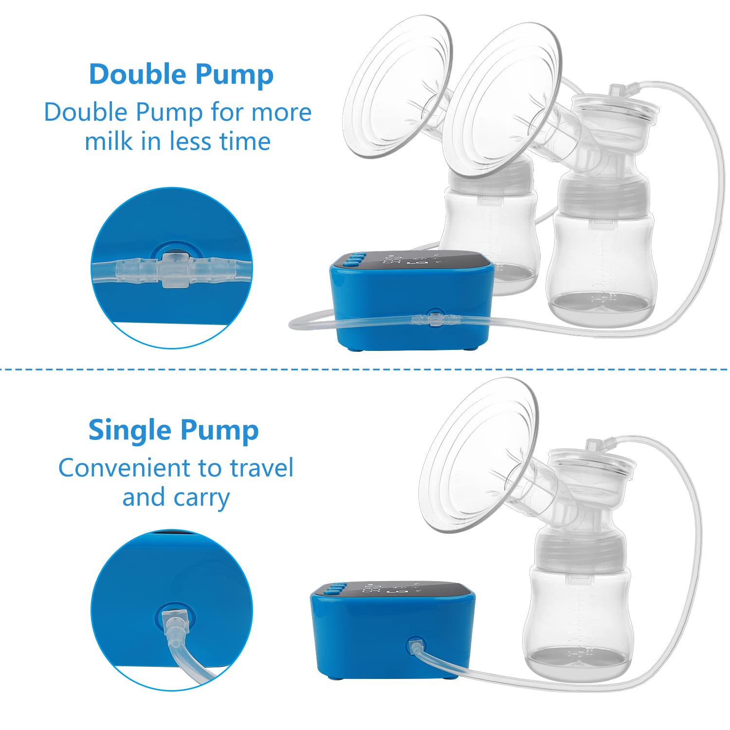 Electric Breast Pump, JUNSKY Hands Free Breast Pump, Portable Double Breast Pump with 3 Modes,9 Levels,2 Size Flanges, Breastmilk Bags & Button Display Screen