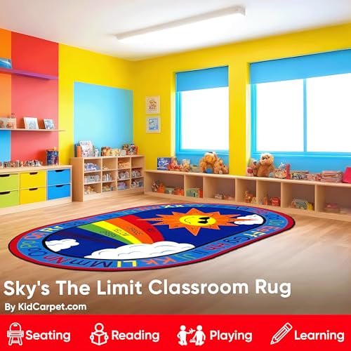 KidCarpet.com Sky's The Limit Classroom Rug 7'6" x 12' Oval Kid Educational Learning Rug for School Classroom, Kids Play Rug for Learning Numbers, Colors & Alphabets Area Rug for Kids