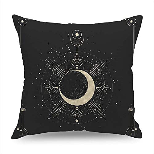 CARROLL Set of 4 Retro Sun and Moon Mandala Bohemian Style Summer Decor Square Cushion Case Decorative for Sofa Couch Patio 18 x 18 Inch