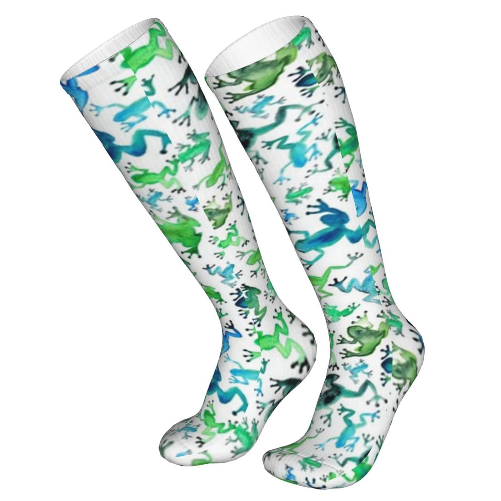 chegna Green Blue Tree Frogs Compression Socks for Women & Men Circulation 15-20 mmHg is Best Support for Athletic Running Cycling, White, One Size (10463)