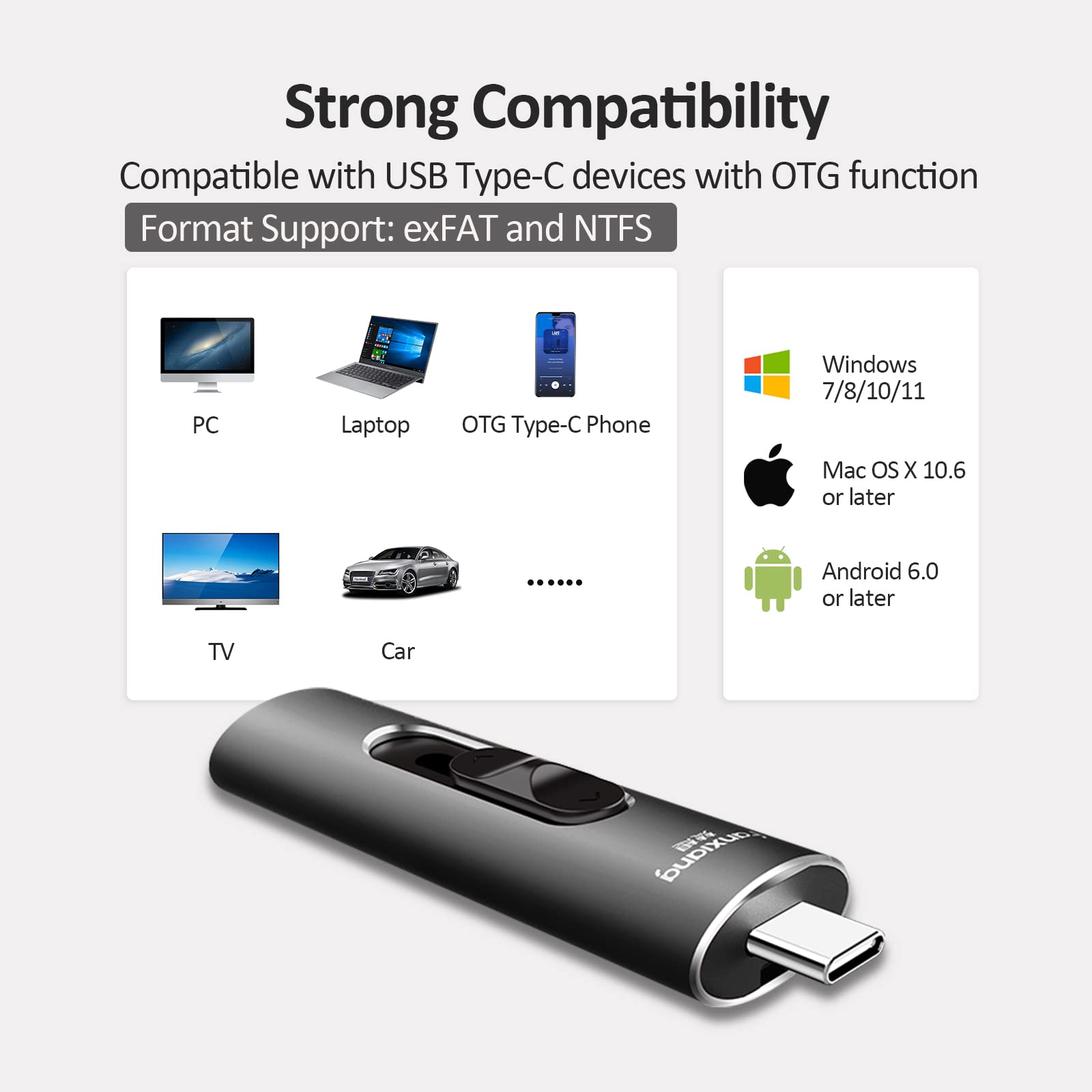 Fanxiang F395 256GB Solid State Flash Drive USB C Thumb Drive, USB 3.1 Dual Interface USB Type-C Memory Photo Stick 550MB/s Super Fast Transfer Speed for OTG Type-C Phone, PC, Laptop, MacBook(Black)