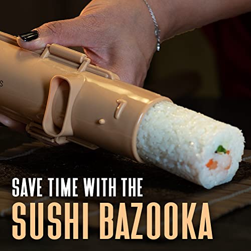 Sushi Making Kit- Complete Sushi Making Kit for Beginners & Pros Sushi Makers, Perfect Sushi Making Kitchen Accessories Like Sushi Knife, 2 Sushi Mats, Rice Bazooka, Dipping Plate, & More (Bamboo)