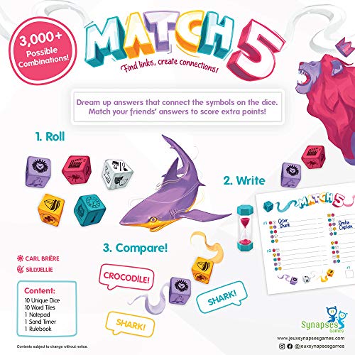 Synapses Games | Match 5 | Family Board Game | Word Association and Dice Game | 2 to 8 Players | 20 Minutes | Ages 10+