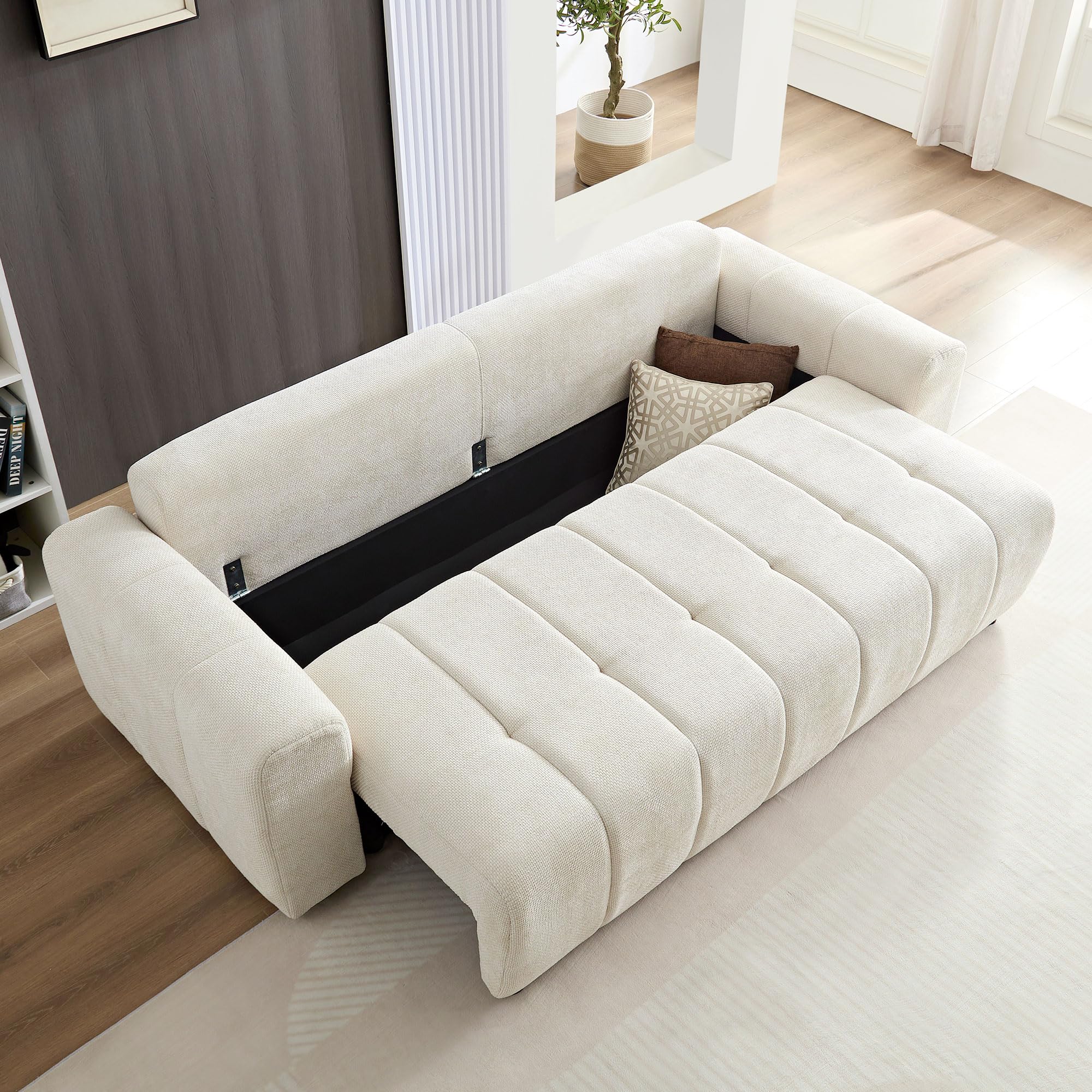 FANYE 3 in 1 Oversized Loveseat Sleeper Sofa W/Pull Out Couch Bed and Padded Armrests Convertible Queen Size Sofabed for Home Office Apartment Living Room(Available in Black/Gray/Beige/Pink)