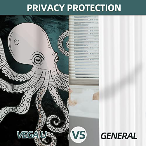 VEGA U Octopus Shower Curtain for Bathroom, Sea Animal Themed Bath Decor with Hooks, 72x72 Inch