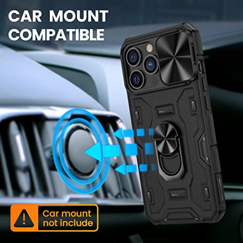 VEGO for iPhone 13 Pro Case with Slide Camera Cover, Built-in 360° Rotate Ring Kickstand Magnetic Shockproof Cover Case for iPhone 13 Pro 6.1 inch 2021 Armor Style - Black