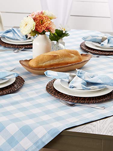 DII Buffalo Check Collection, Classic Farmhouse Tablecloth, Tablecloth, 70" Round, Light Blue & White