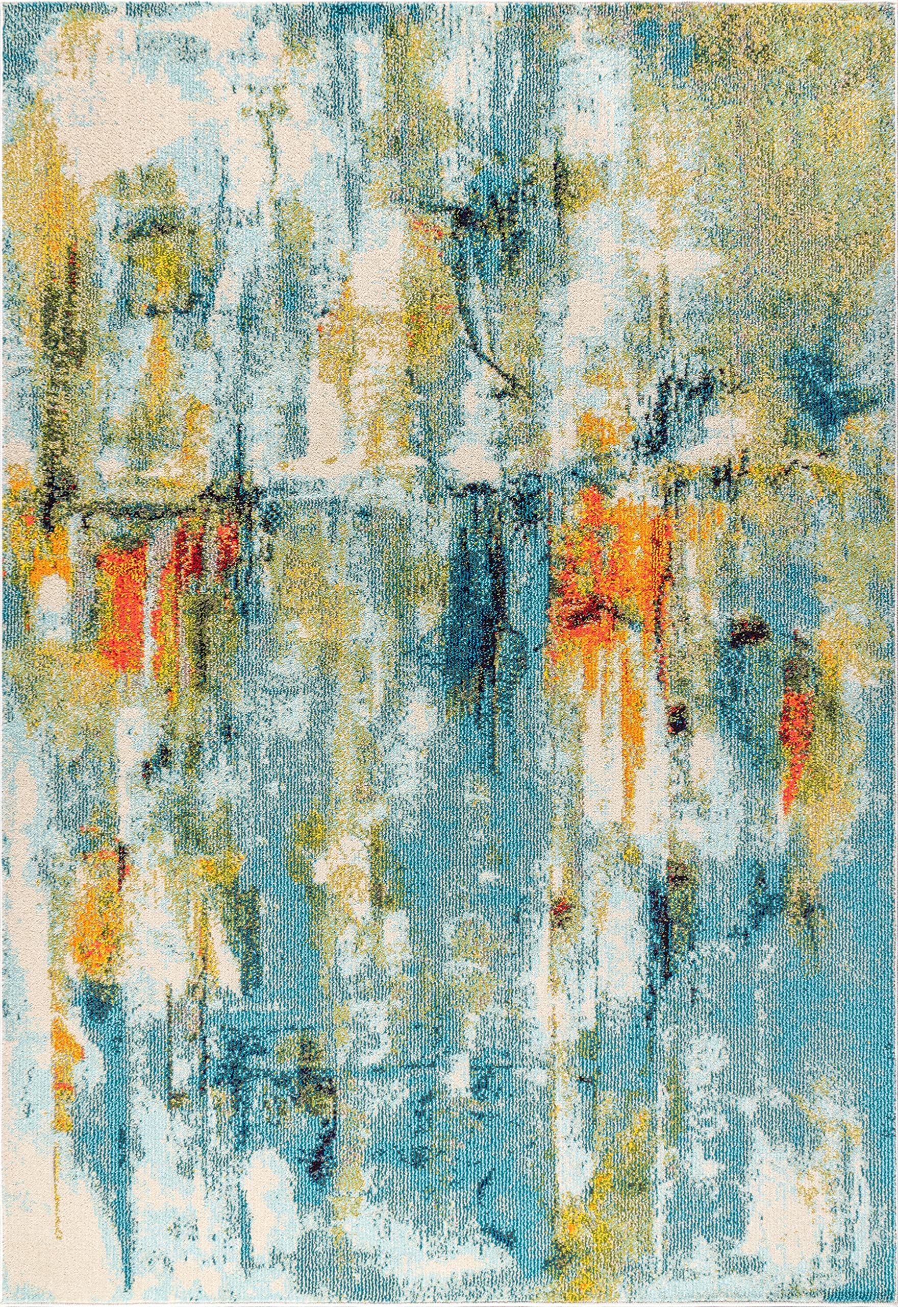 JONATHAN Y CTP100A-8 Contemporary POP Modern Abstract Waterfall Blue/Cream 8 ft. x 10 ft. Area-Rug, Bohemian, Easy-Cleaning, for Bedroom, Kitchen, Living Room, Non Shedding
