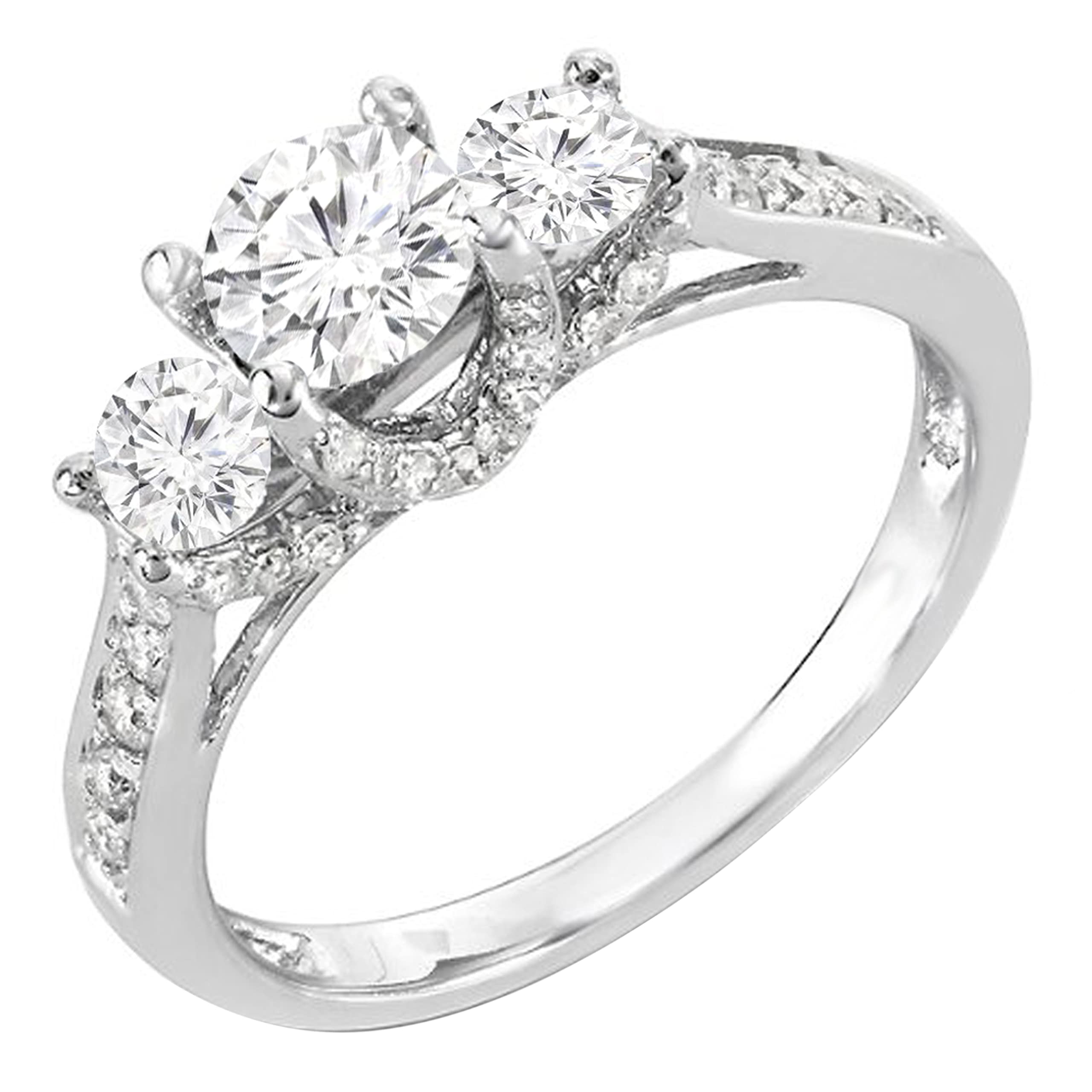 Dazzlingrock Collection 0.98 Carat (ctw) Round Diamond 3 Stone Ladies Vintage Bridal Engagement Ring 1 CT, 18K White Gold, Size 6