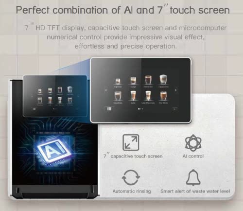 Epsilon Espresso Machine, Coffee Maker comes w/ 11 Brew Selections, 7 Inch AI Touchscreen and Italian, Self-Cleaning Exspresso Barista Brewer