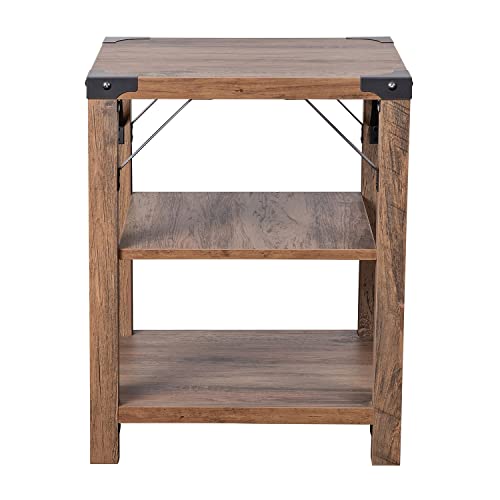 Flash Furniture Wyatt Modern Farmhouse 3 Tier Side Table - Rustic Oak Engineered Wood Frame - Black Metal Crisscross Side Braces and Corner Accents