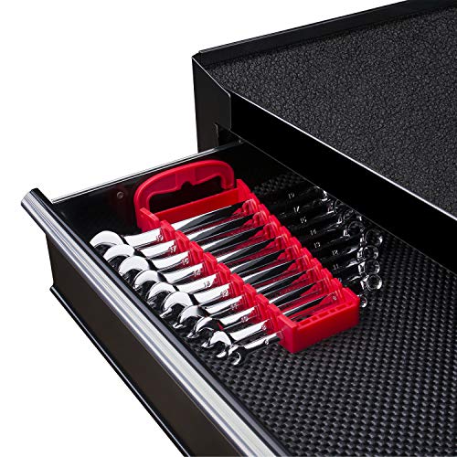 EFFICERE 10-Piece Premium Combination Wrench Set, Chrome Vanadium Steel, Long Pattern Design | Includes Metric Sizes 6, 8, 10, 11, 12, 13, 14, 15, 17, 19mm with Storage Rack Organizer
