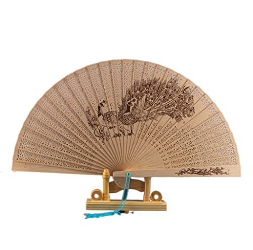 Chinese Fan Hand-made Antique Craft Fan Chinese Style Vintage Hollow Incense Wood Lady Folding Fans Japanese Fan (Color : A5, Size : 40 * 22.8cm)