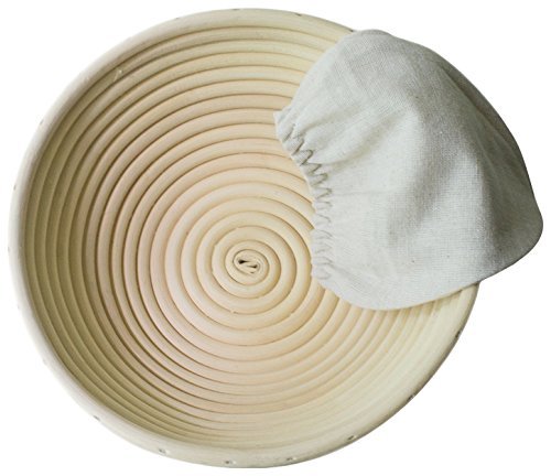eoocvt 7 inch Round Banneton Brotform Bread Dough Proofing Rising Rattan Handmade Basket with Linen Liner Cloth - 18 x 9cm